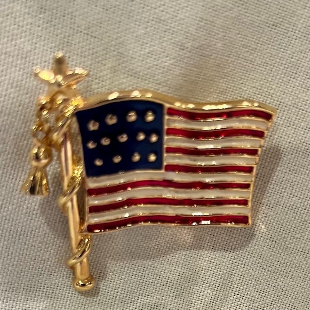 Vintage Ann Hand Collection American Flag Brooch - Gem